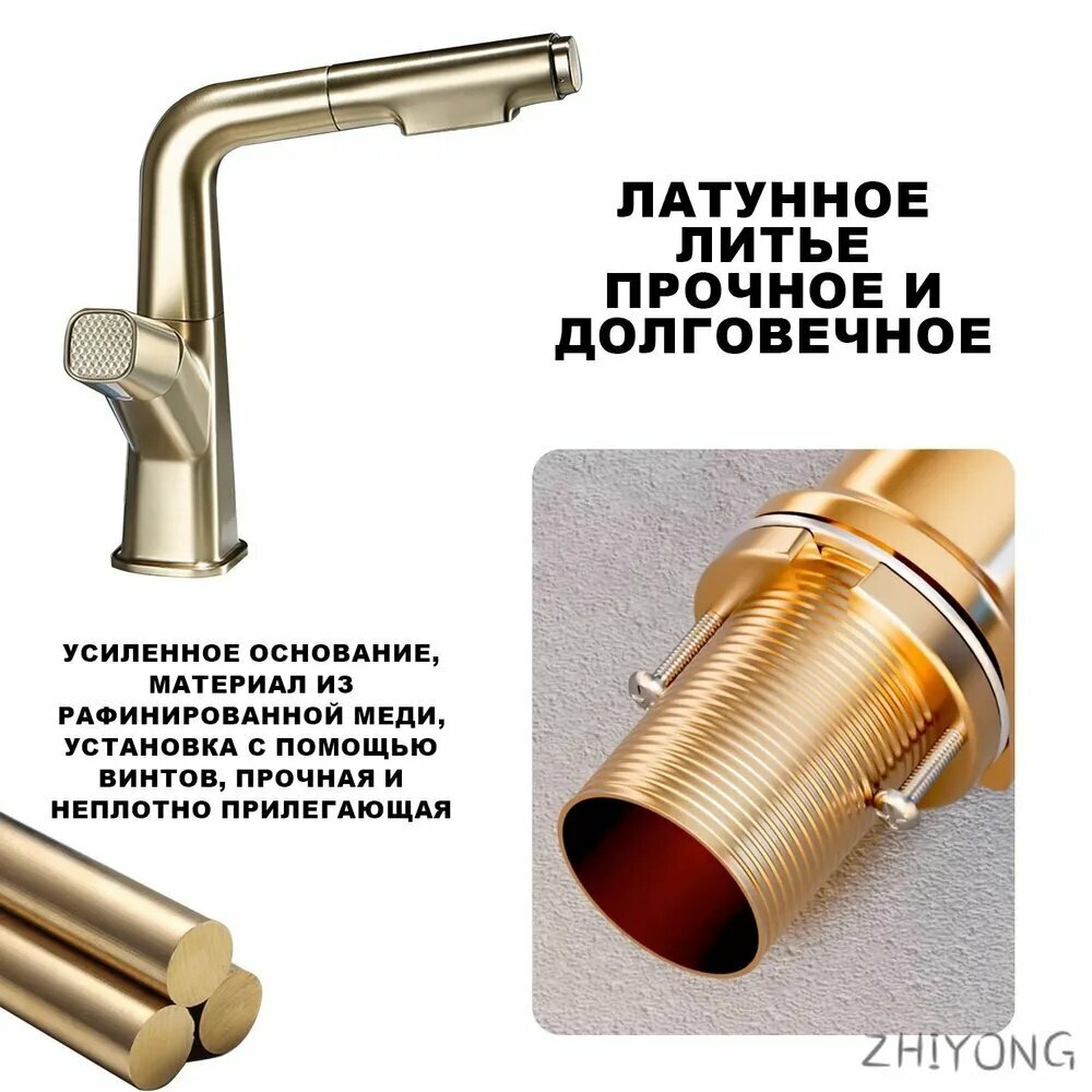 Смеситель вертикальный на раковину с выдвижным изливом, керамическим картриджем и креплением на гайке — фото 1