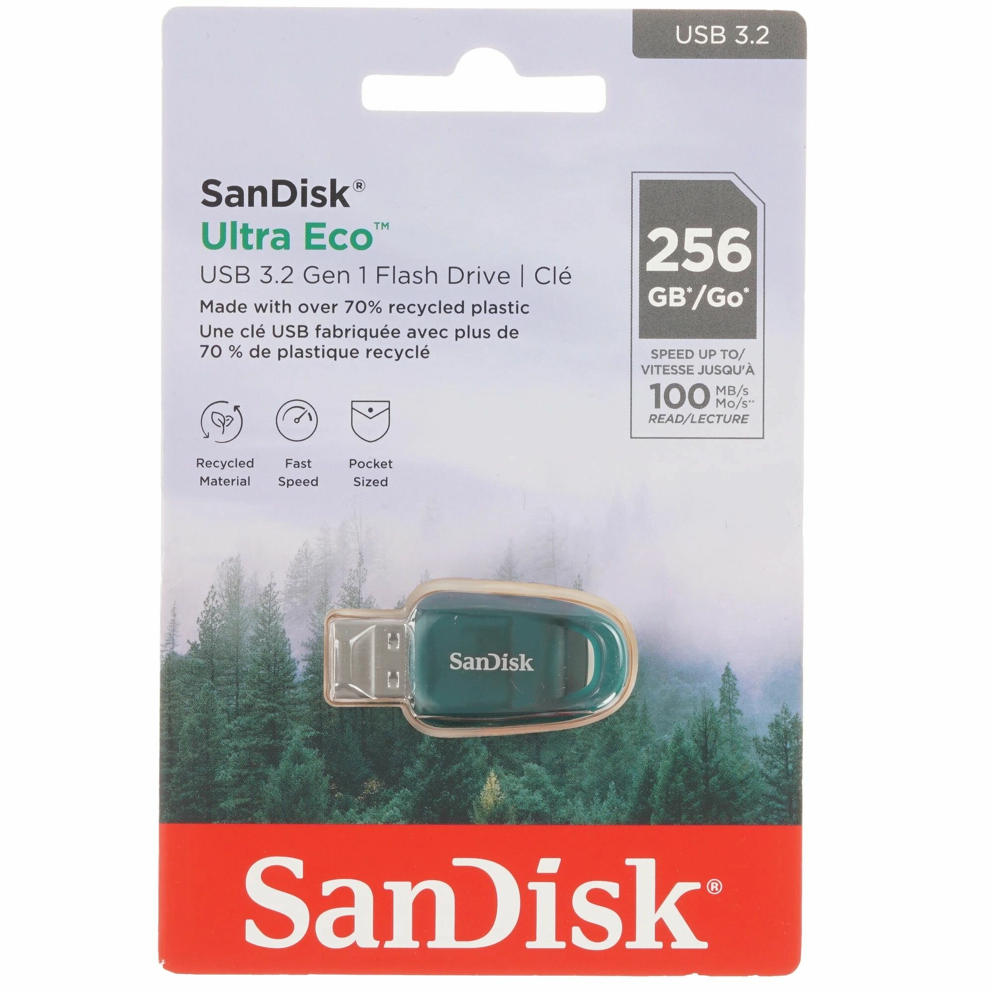 Память USB Flash 256 ГБ SANDISK Ultra Eco (SDCZ96-256G-G46) - USB3.2, USB Type-A, чтение до - 100 МБ/с