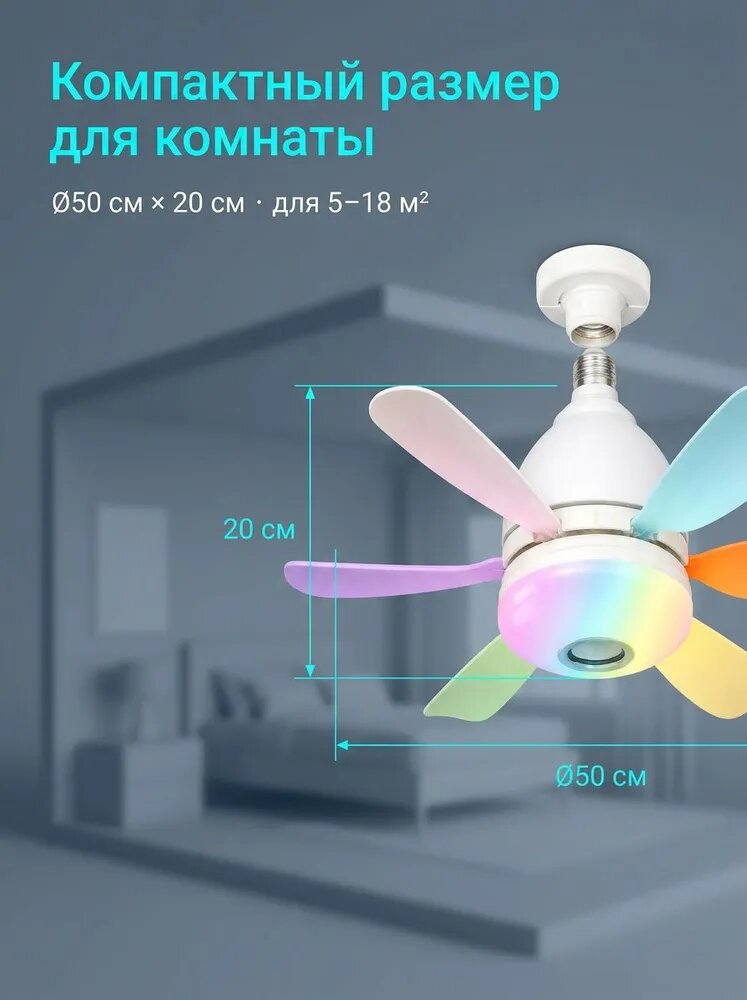 Люстра с вентилятором E27, 30.2 Вт, белые лопасти, 3 скорости, пульт ДУ, для комнаты 5-18 м² — фото 1