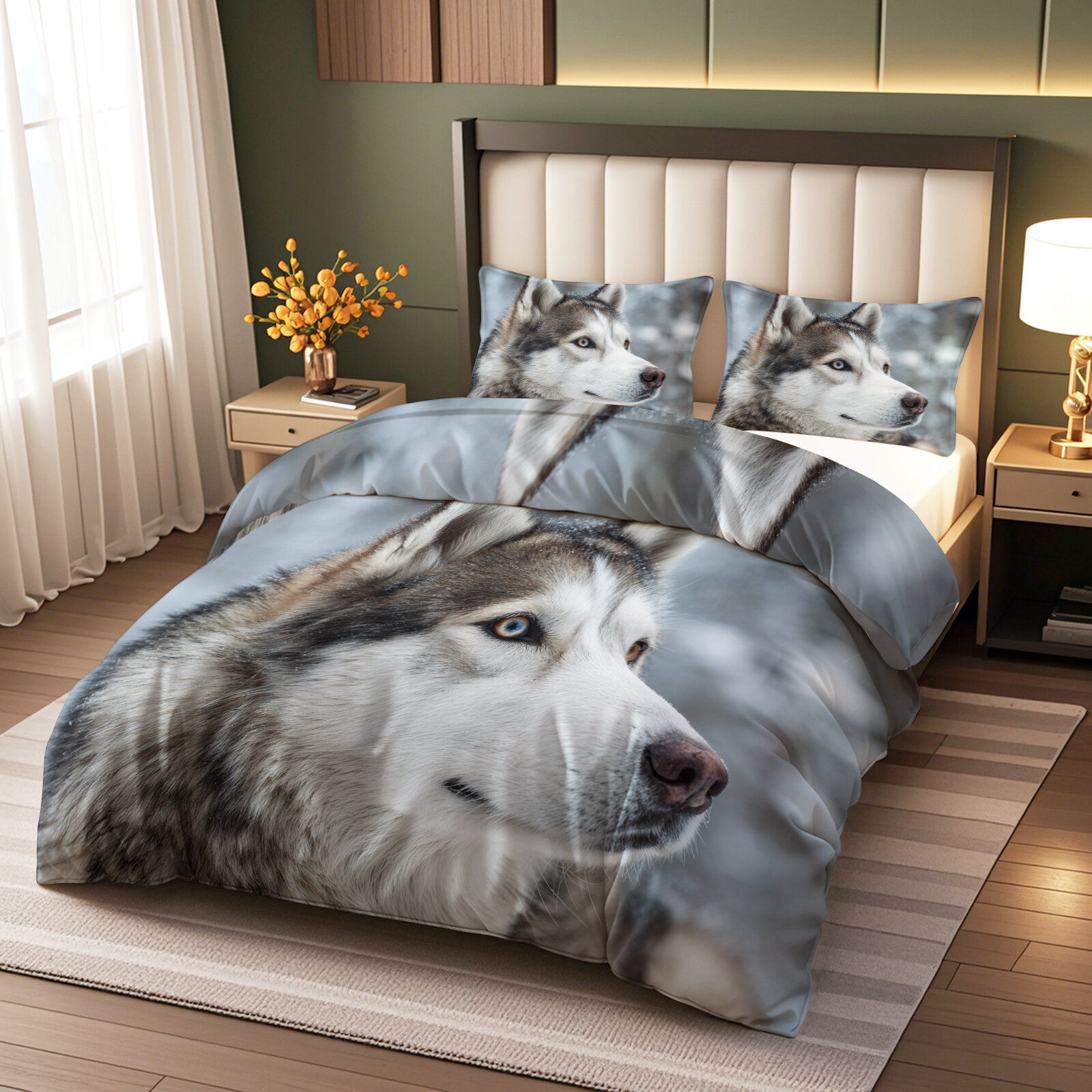 Волк Комплект постельного белья 1.5/2-сп/Евро 3 предмета 175x215cm Животные Mикрофибра 2 наволочки 70х70