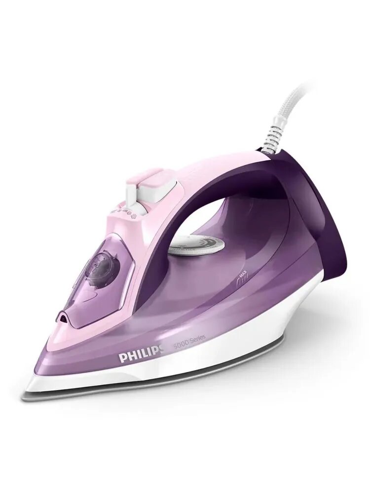 Паровой утюг Philips DST5020/30, фиолетовый/белый, 2400 Вт, паровой удар 60 г, постоянная подача пара 40 г, подошва Steam Glide, фиолетовый/белый