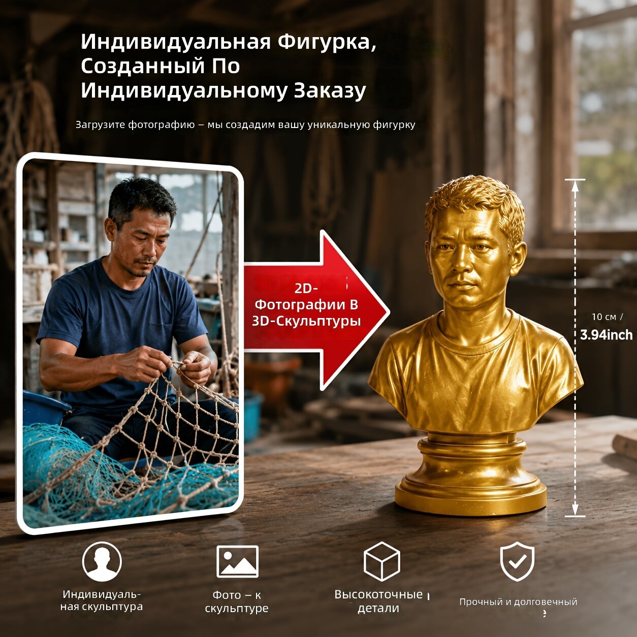 Премиальная позолоченная скульптура головы человека, профессиональная модель, гладкая поверхность для покраски