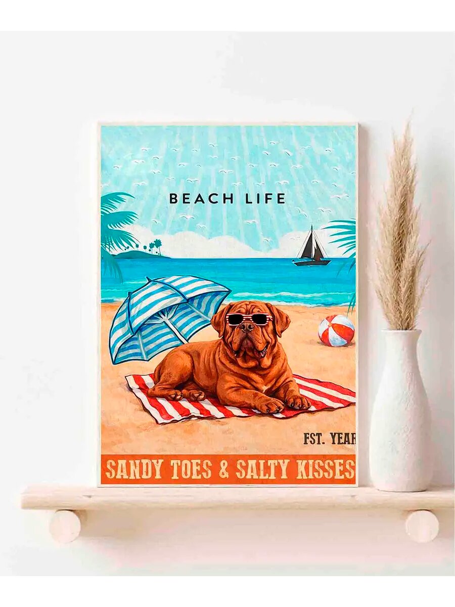 Бордоский дог, Beach Life, Плакат 30x42см