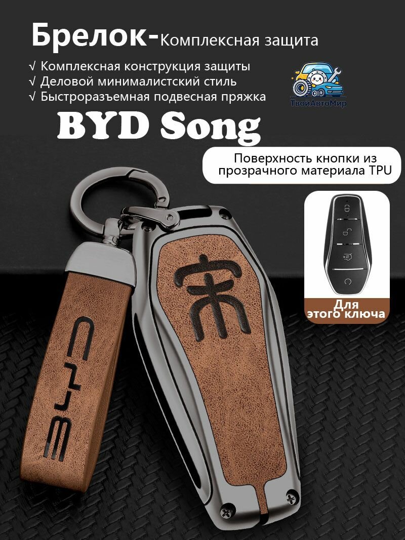 Чехол для ключа БИД Сун BYD Song 2021-2026, кожаный чехол из сплава с TPU и тиснением Song для смарт ключа БИД Сун BYD Song