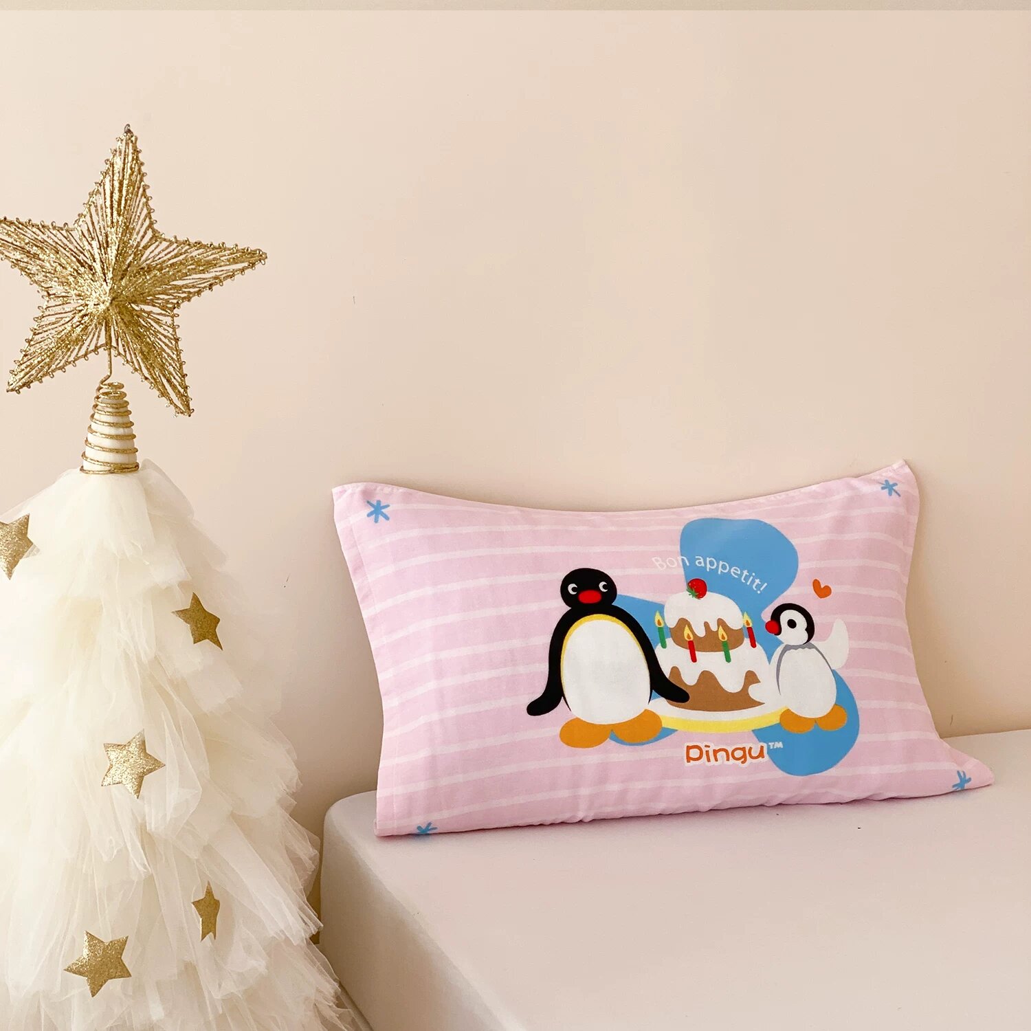 Официальная лицензия Pingu 100% хлопковая наволочка розового цвета - легкий дышащий дизайн, одна штука для дома