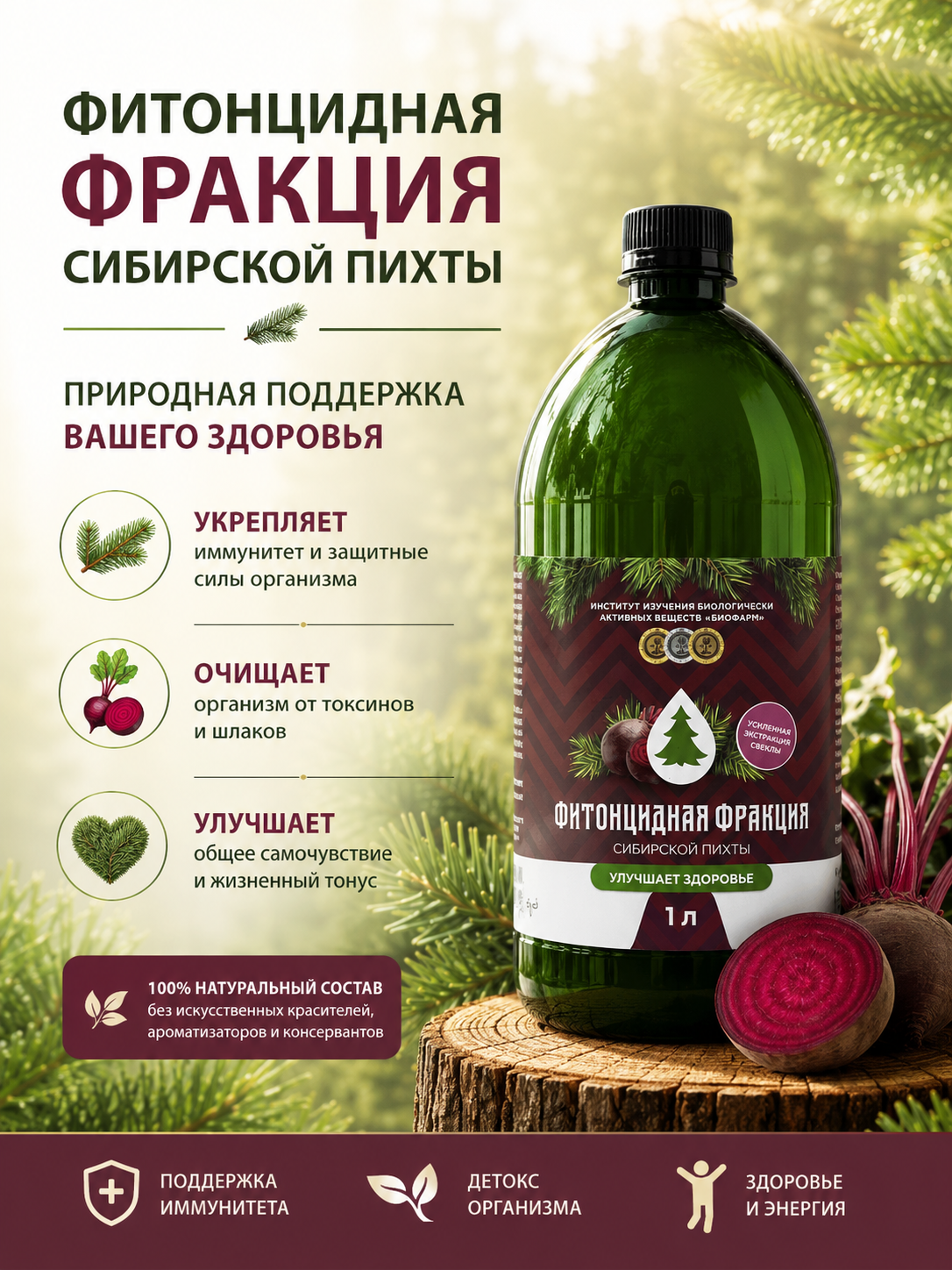 Концентрат "Фитонцидная фракция с экстрактом свеклы" 1000 мл. Натуральный состав