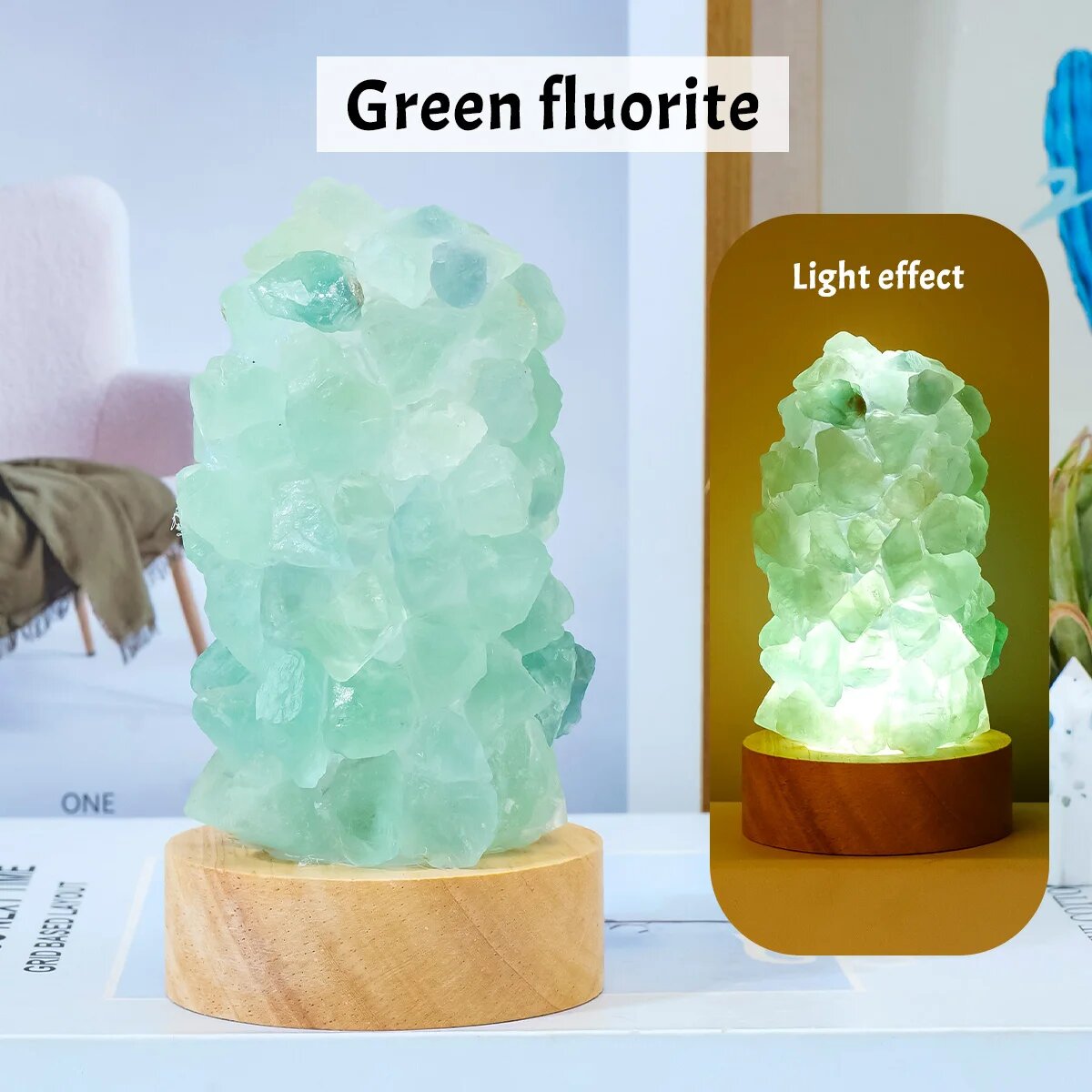Ночник из натурального кристалла Runyangshi Зеленый, Green fluorite
