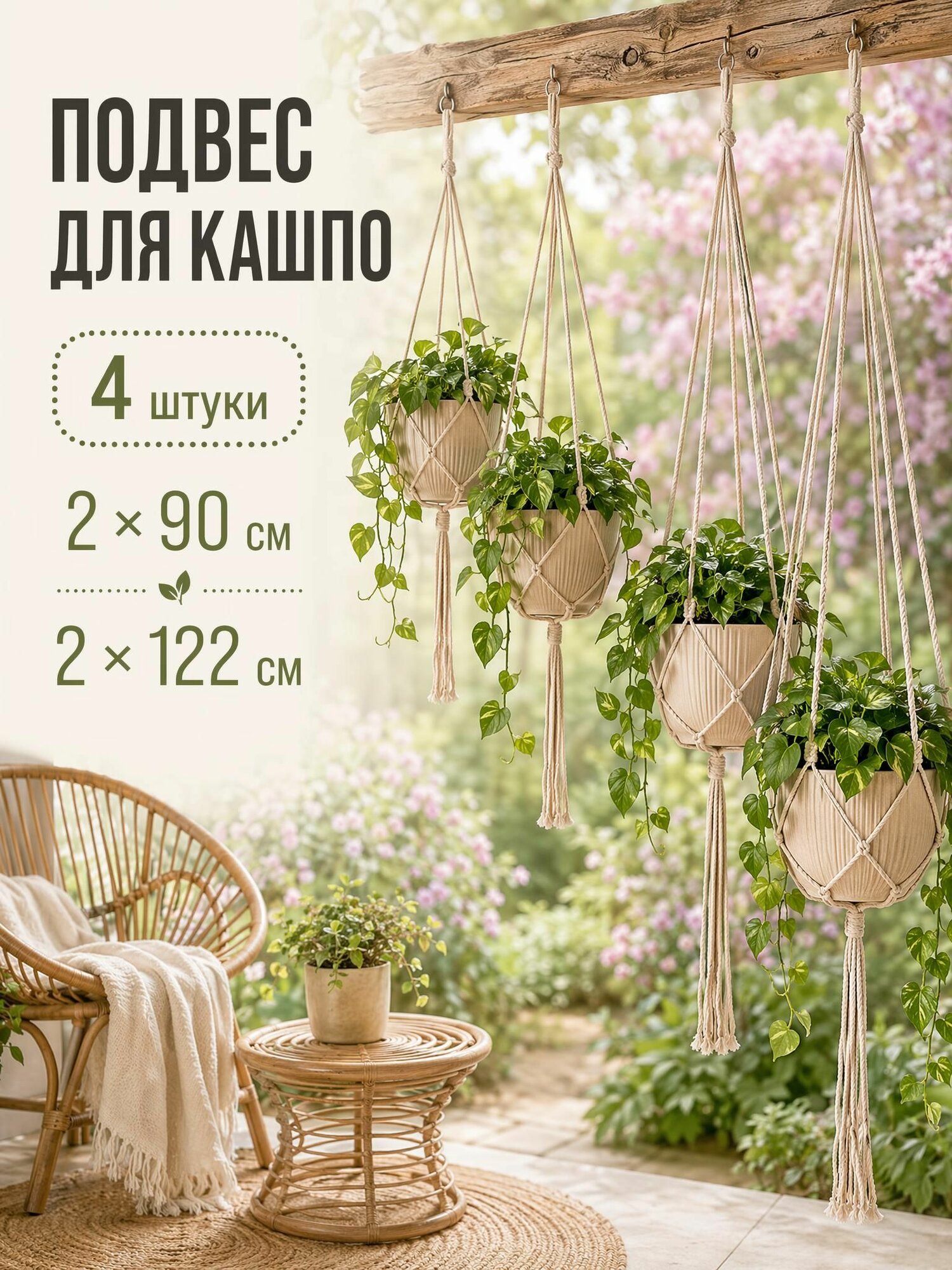 Вазон 1 л, 122 см, 4 шт, цвет светло-бежевый