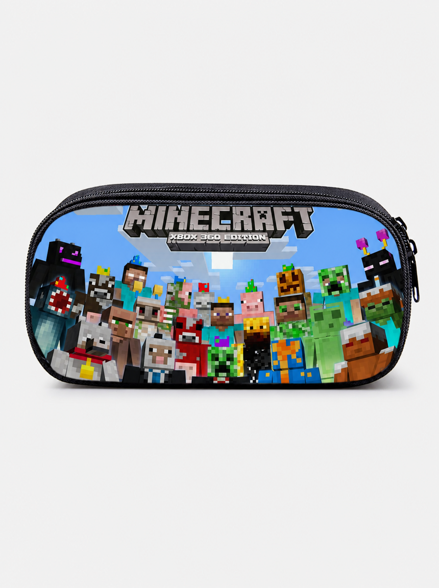 Пенал школьный с принтом Minecraft — вместительный детский органайзер для канцелярии, 22х11х5 см