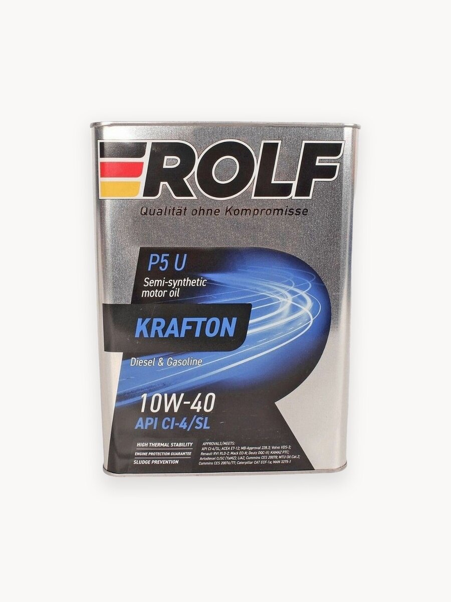 Масло моторное полусинтетическое Krafton P5 U 10W-40 API SL/CI-4 ACEA E7, 4 л, ROLF 322581