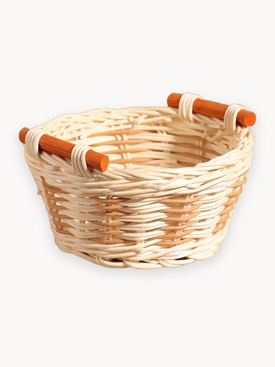 Корзина плетеная Сима-ленд, ротанг, круглая, бежево-коричневая, 16x15x8 см