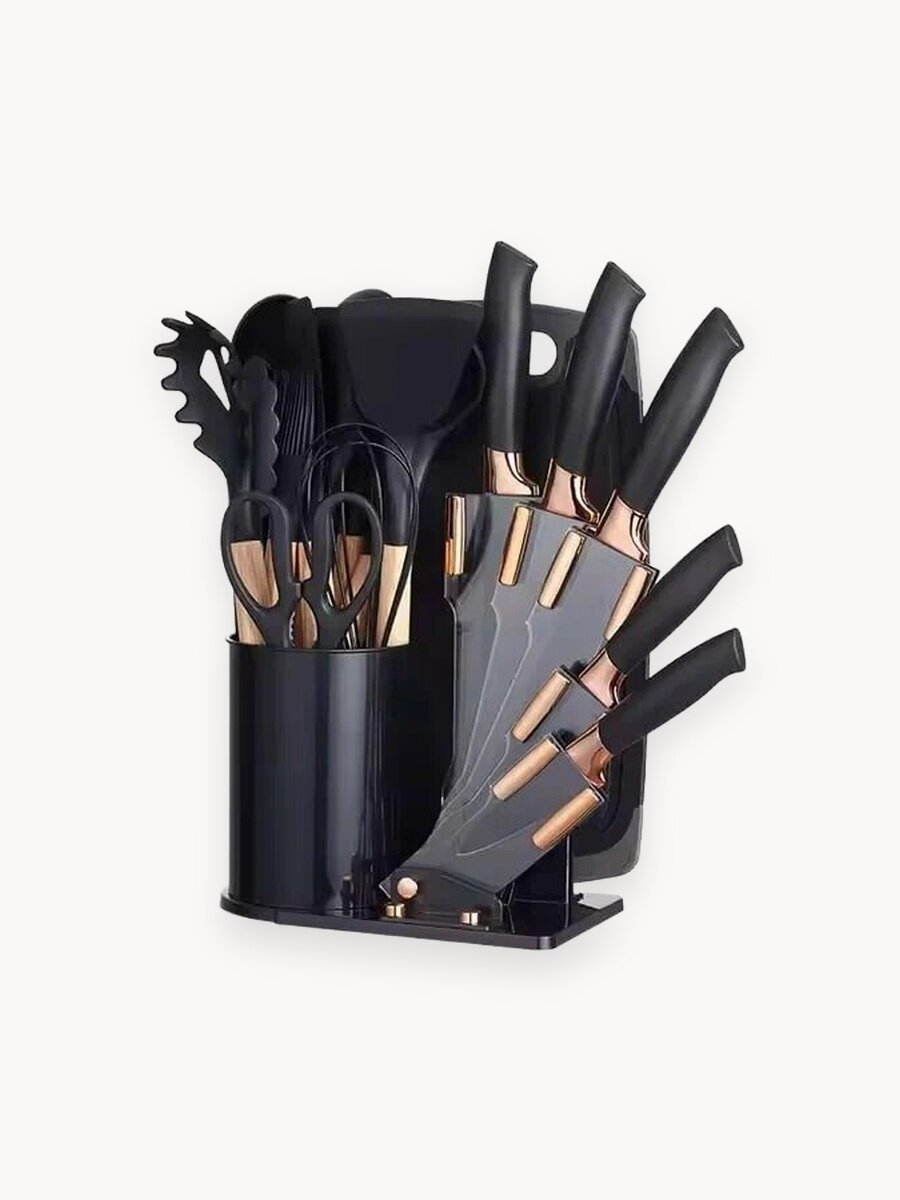 Набор кухонных принадлежностей "Дил", 20 шт, дерево, силикон, чёрный