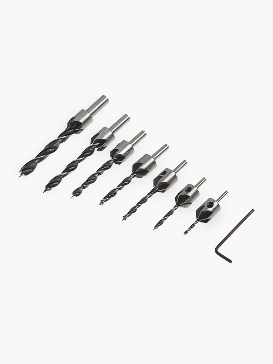 Набор сверл с зенкером тундра, 3-4-5-6-7-8-10 мм, 7 штук, черный