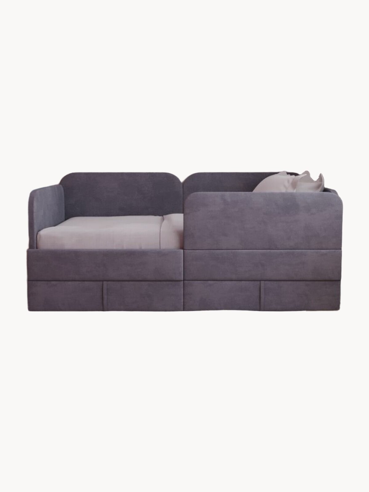 Детский диван-кровать 180*90 Баги, с бортиком безопасности и выкатными ящиками, темно-серый цвет, кровать детская от 3 лет, ткань велюр