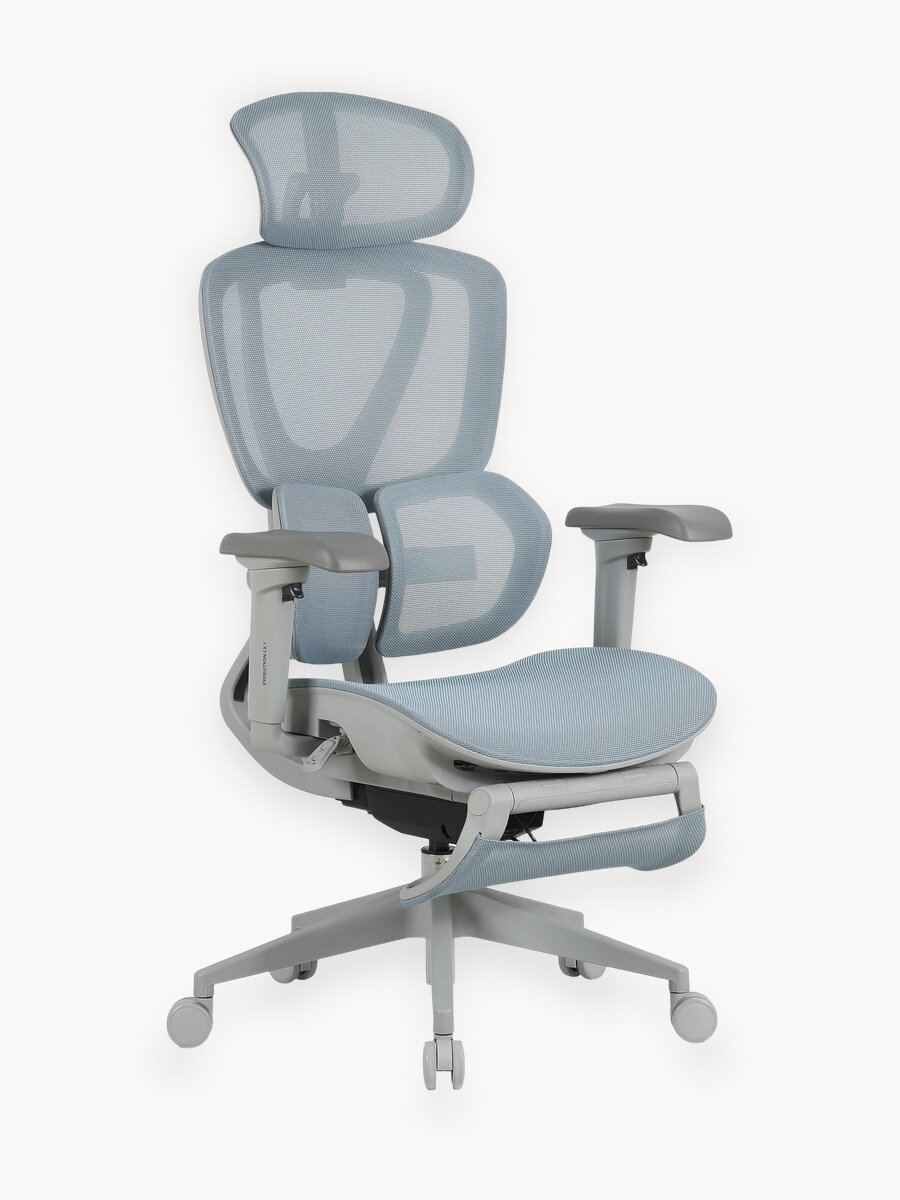 Кресло компьютерное EVOLUTION LX 1 Light Blue, эргономичное, офисное, с 3D подлокотниками, синхромеханизмом, сетка