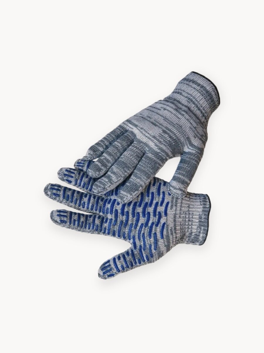 Перчатки (10шт) рабочие строительные хб с ПВХ серые, с прорезиненными ладонями, 10 класс прочности вязка в 6 нитей