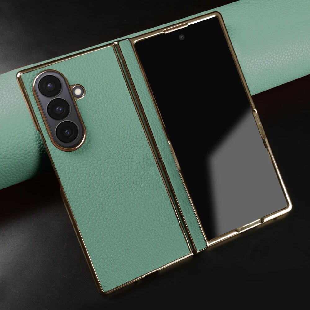 Чехол из натуральной кожи Lychee для Samsung Galaxy Z Fold 8 Galaxy Z Fold4, Зеленый, Aqua blue 6208