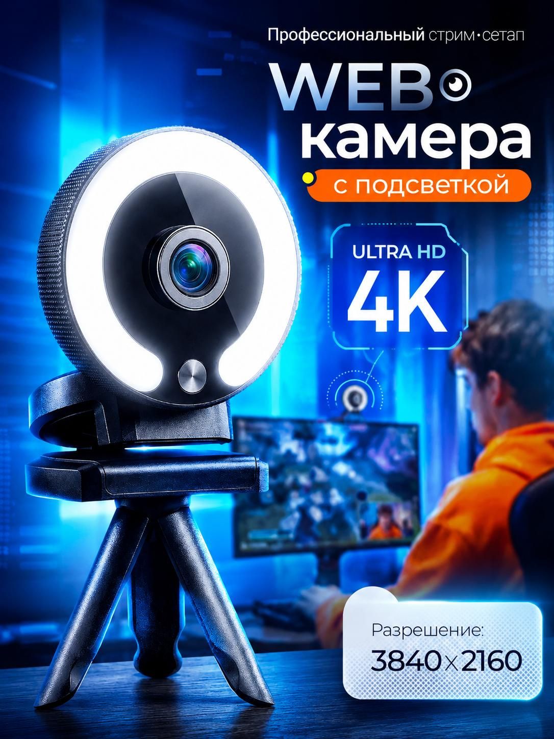 Веб-камера для компьютера 4К с микрофоном