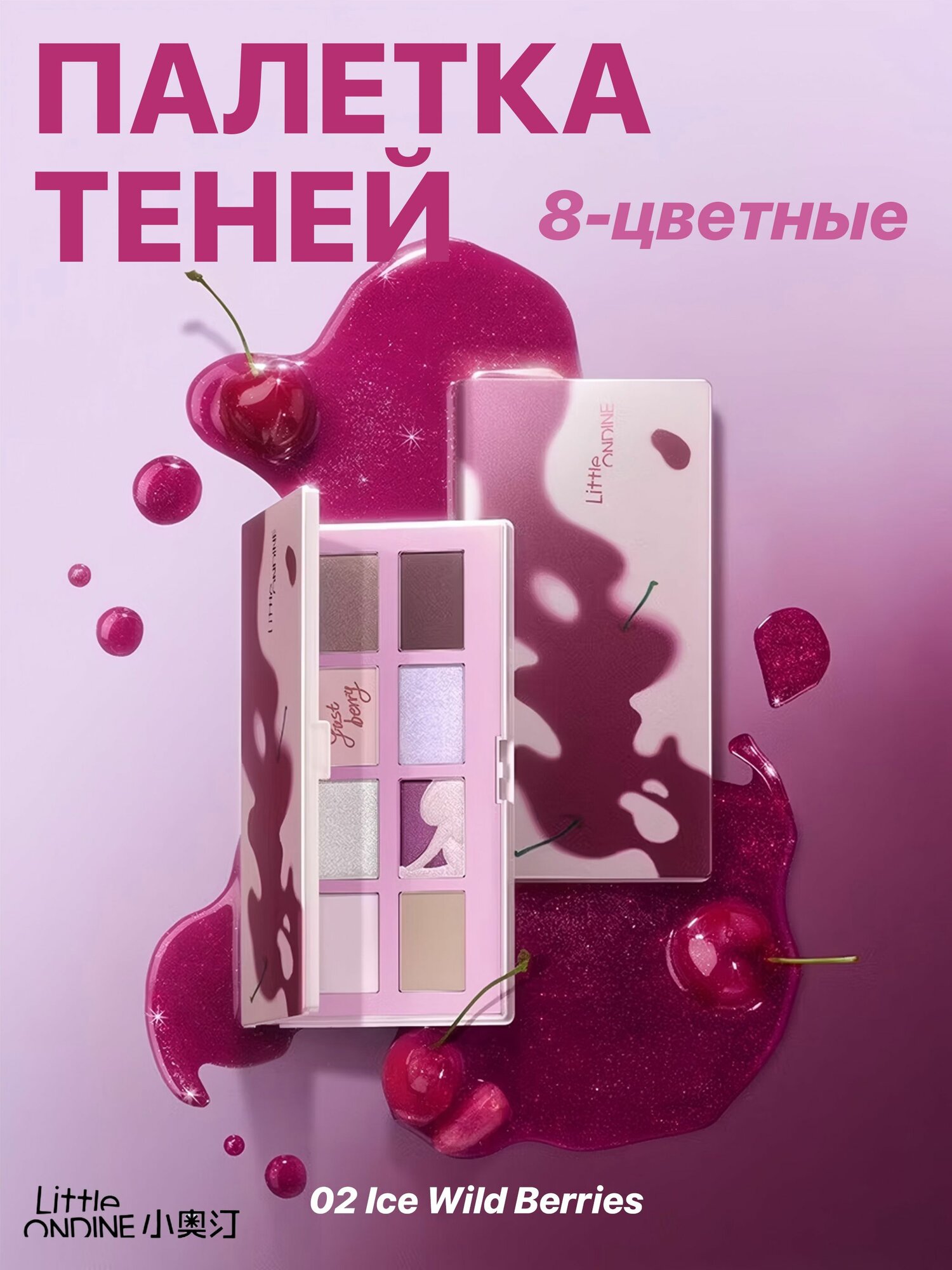 Палитра теней для век Red Fruit Series: 8 оттенков, многофункциональная палетка для контурирования, хайлайтера и румян