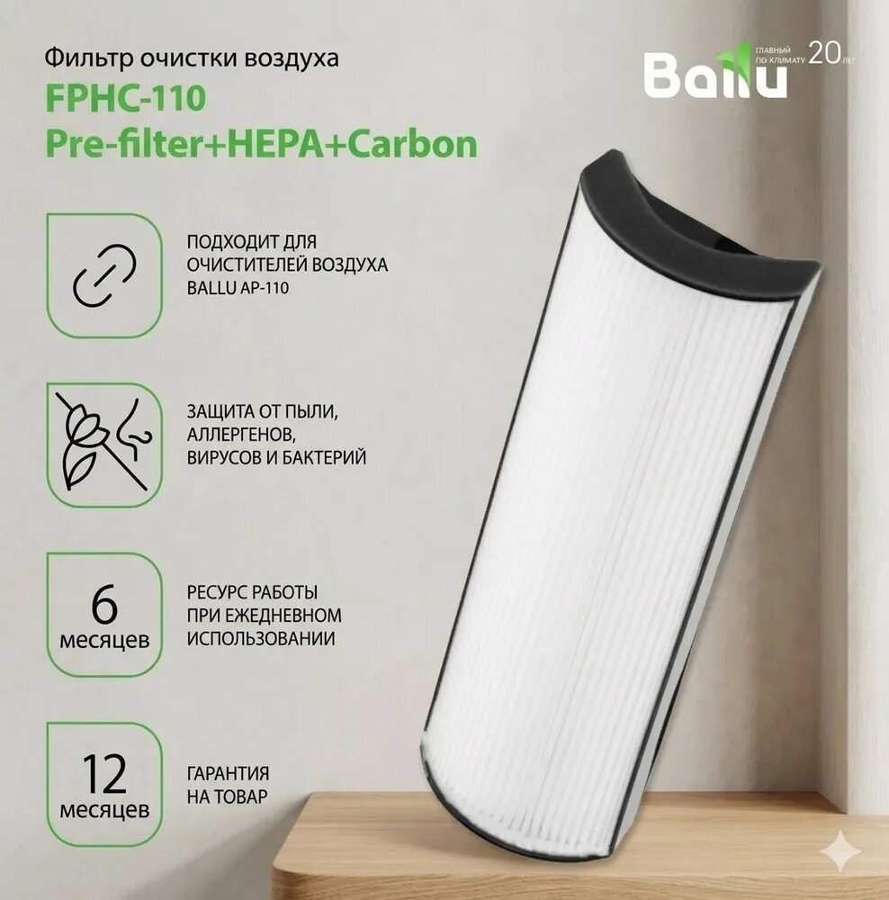 Комплект фильтров Pre-carbon + HEPA FРH-110 для очистителей воздуха Ballu AP-110 (НС-1139822)