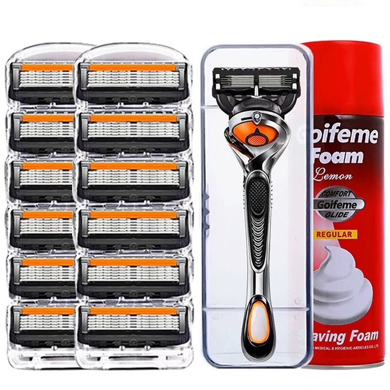 5-слойные сменные лезвия для бритвы Gillette, 12 шт. с держателем и пенным кейсом
