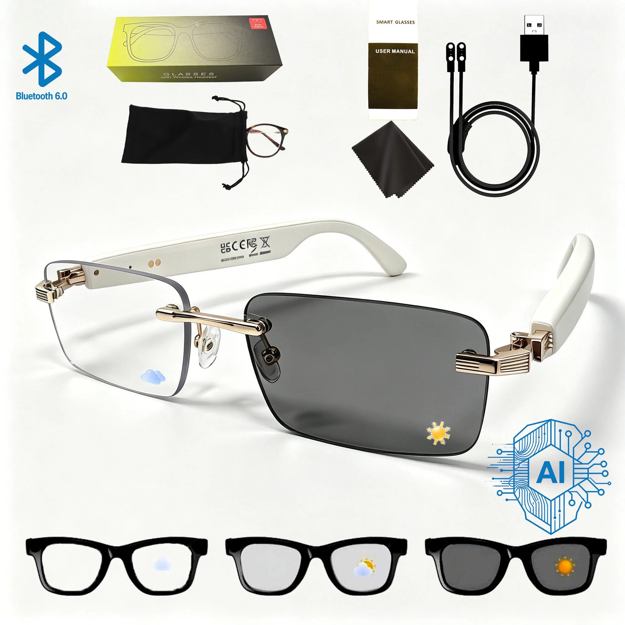 Bluetooth-очки фотохромные Smart Glasses AI Glasses UF05Jin W