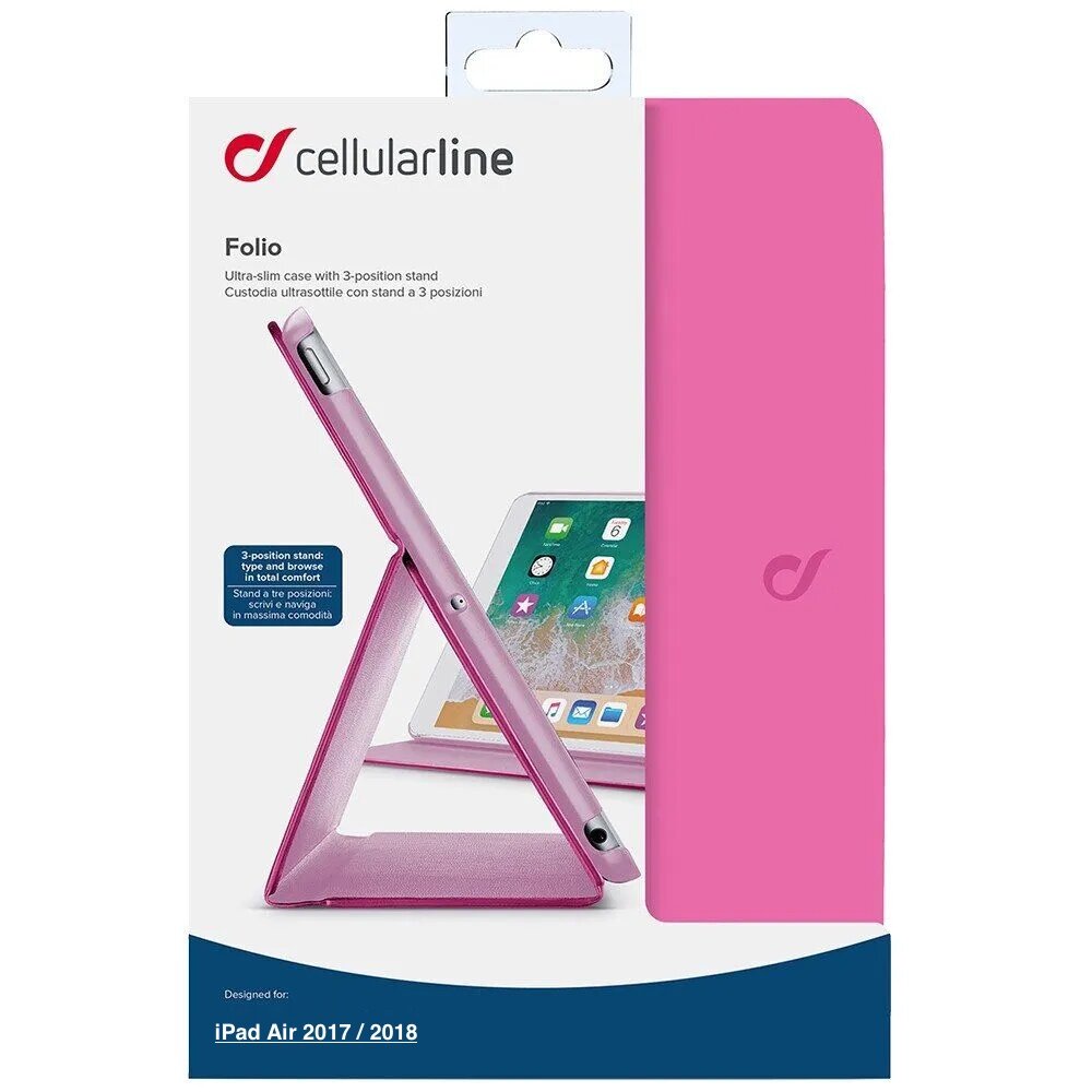 Чехол Cellularline, для Apple iPad Air/5/6/Ipad 2017/IPad 2018 противоударный, розовый