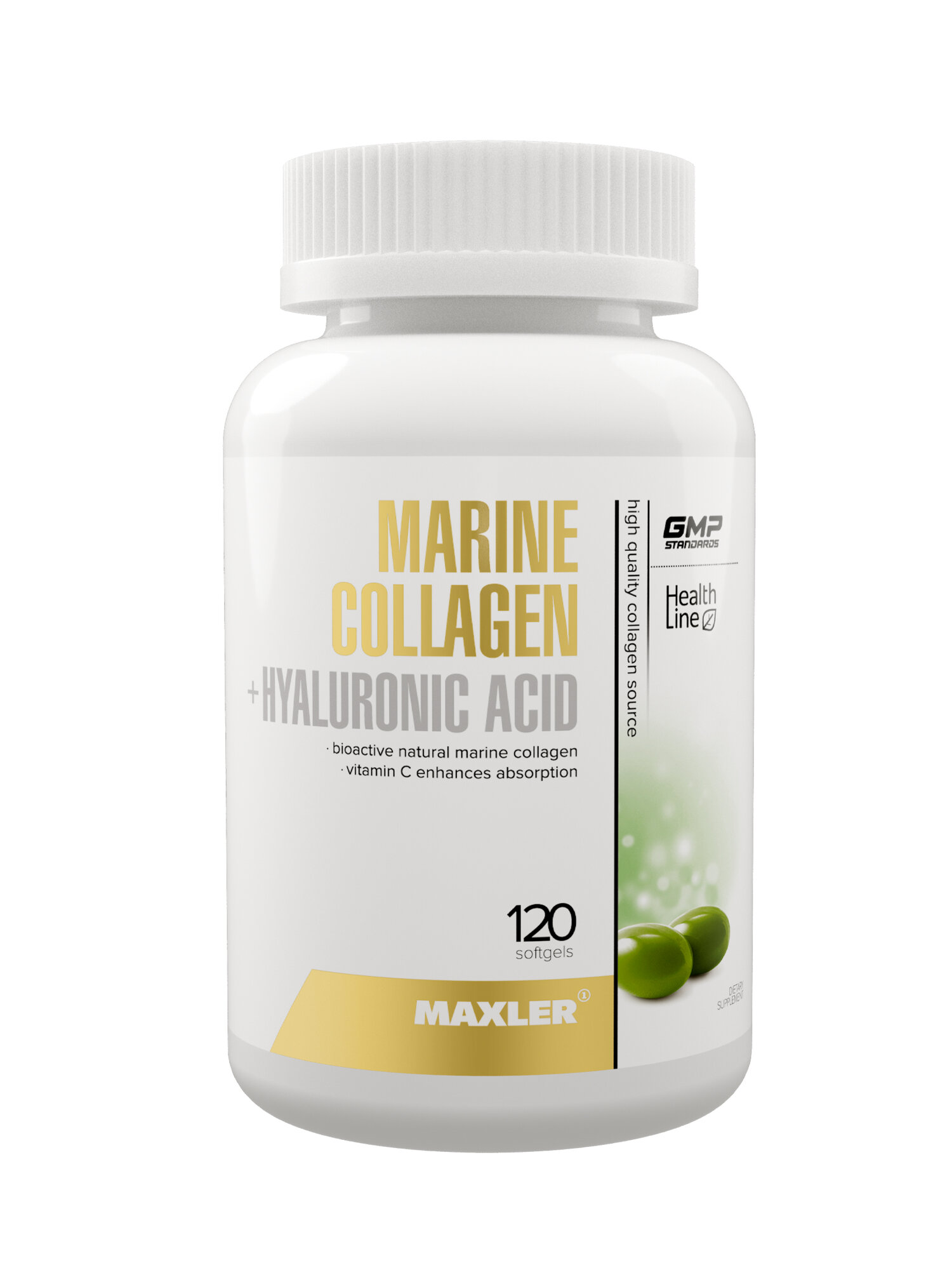 Морской коллаген, гиалуроновая кислота с витамином С Maxler Marine Collagen Hyaluronic Acid complex, 120 капсул