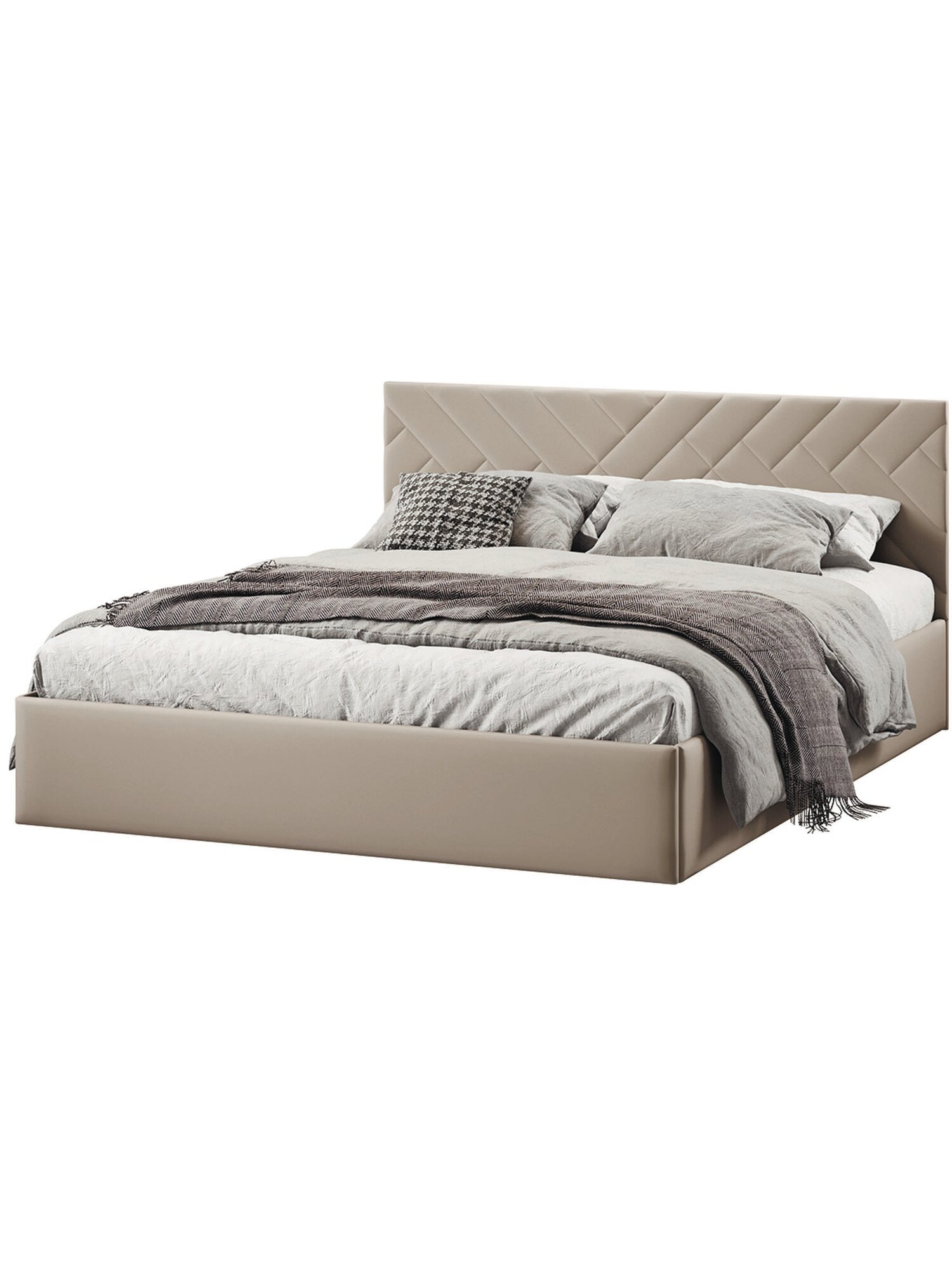 Кровать Кевия с подъемным механизмом (1600) Тип 1 Велюр Confetti Smoke, 160x200 см, велюр, бежевая