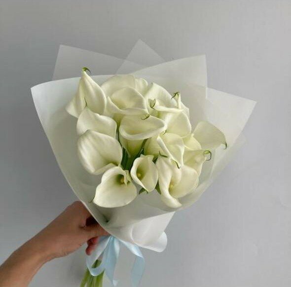 Белые каллы 19 шт. Нежный букет из калл. Букет на свадьбу