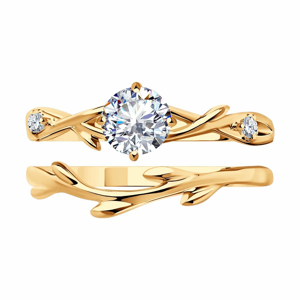 Кольцо тонкое, серебро, 925 проба, золочение, фианит