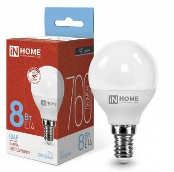 ASD InHome лампа светодиодная VC шар P45 E14 8W(760lm) 6500K 6K 83x45 (без пульсации) 4882