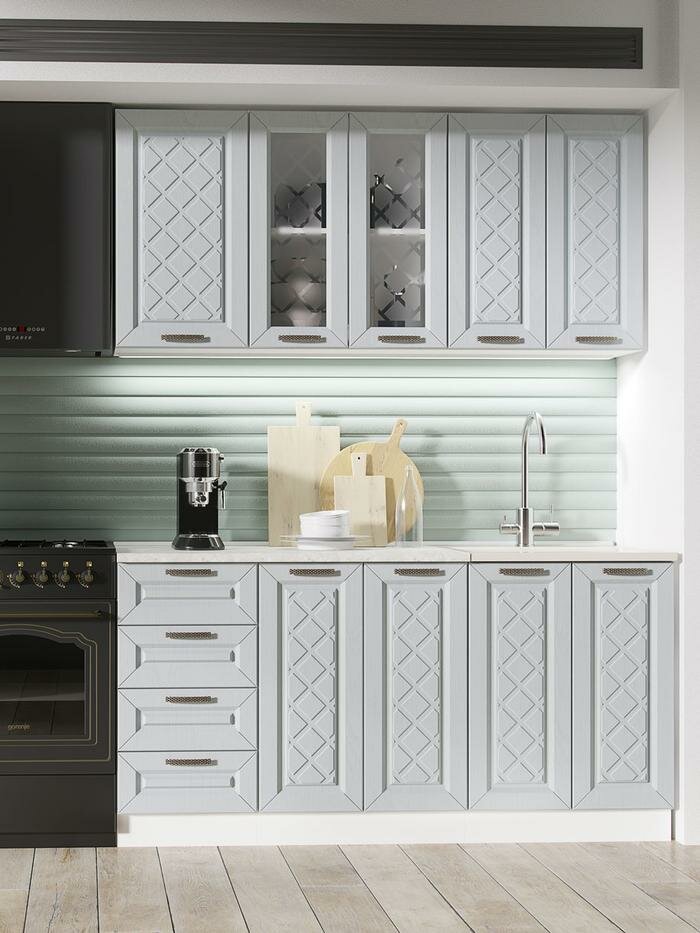 Кухонный гарнитур Эра Агава 160 см корпус Белый / Антрацит / столешница Калаката