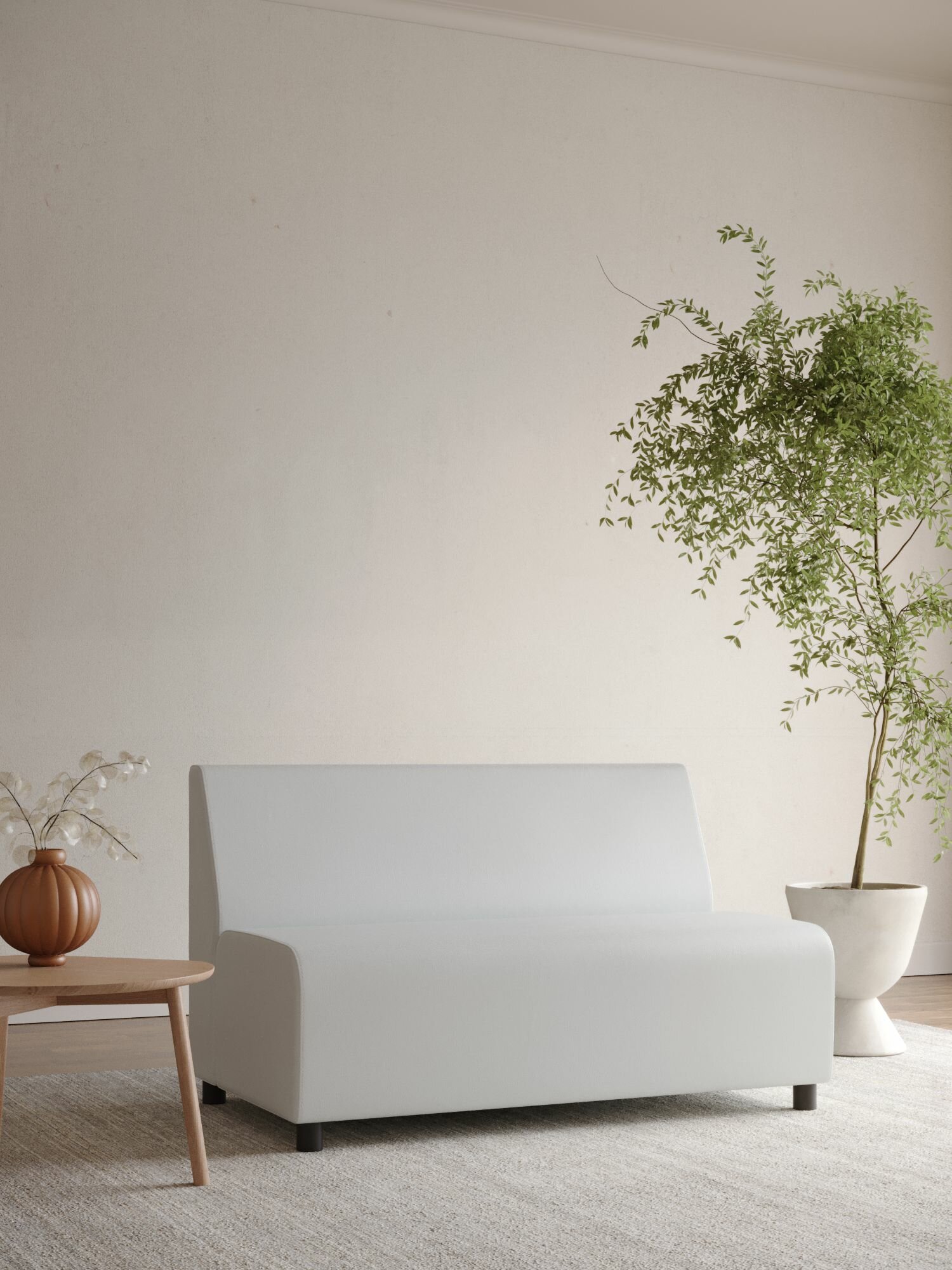 Диван прямой Альфа без подлокотников белая кожа. Офис, дом, салон красоты, прихожая, гостиная, зона ожидания.