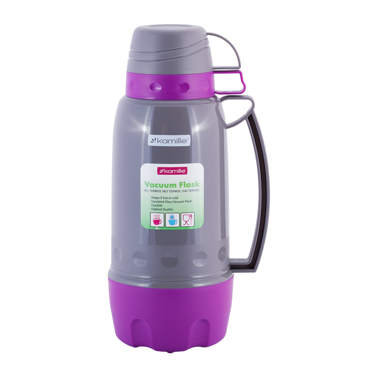 Термос 1,8 л. со стеклянной колбой Kamille KM 2081 пластиковый корпус (2081 / фиолетовый)