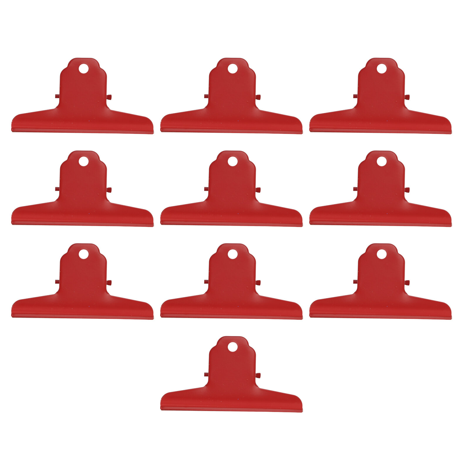 10металлическихзажимовдлябумаги, многоцелевые, сгальваническимпокрытием, нержавеющие, большие, дляофисаишколы, красные.