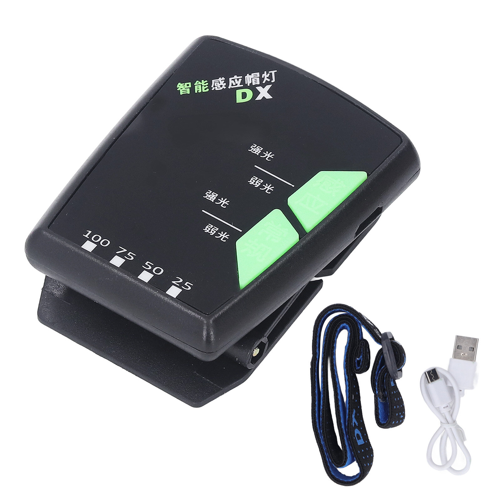 Умный индукционный светодиодный светильник с зажимом на крышке, USB аккумуляторная налобная лампа с дисплеем мощности для рыбалки на открытом воздухе, черный