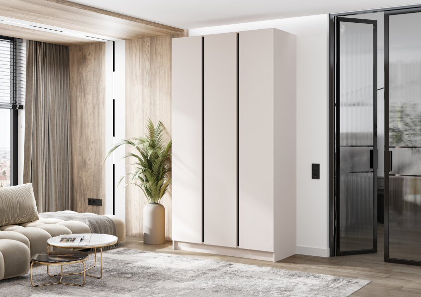 Шкаф для одежды Миф Келвин 3-х ств. Кашемир/ кашемир вставка черная 1200х2236х506мм