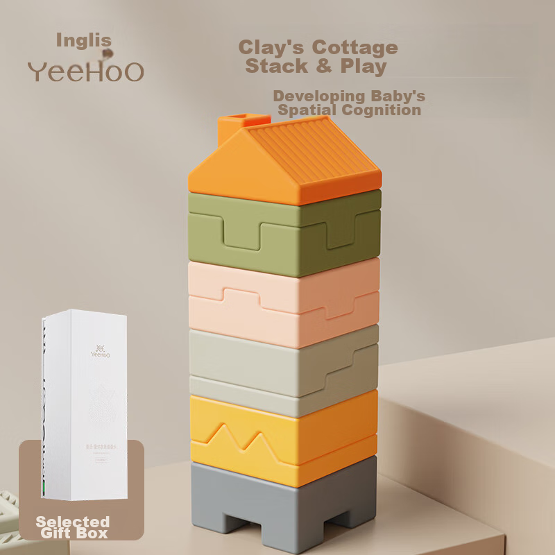 YEEHOO Мягкие резиновые строительные блоки для детей 19-24 месяцев Обучающая игра на столе Безопасная для жевания