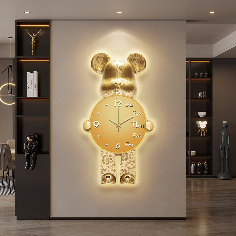Легкие роскошные часы для гостиной с буйным медведем, креативные настенные часы, атмосферные часы высокого класса, настенный декоративный светильник для прихожей, модная игра, Jishi G Ширина 43 см * высота 80 см-QG-G0 без света