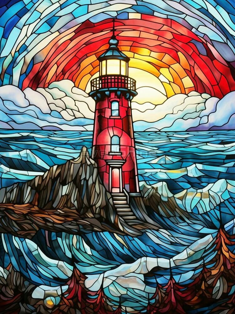 Алмазная картина "маяк" алмазная огранка 40х50 см,40X50CM, белый