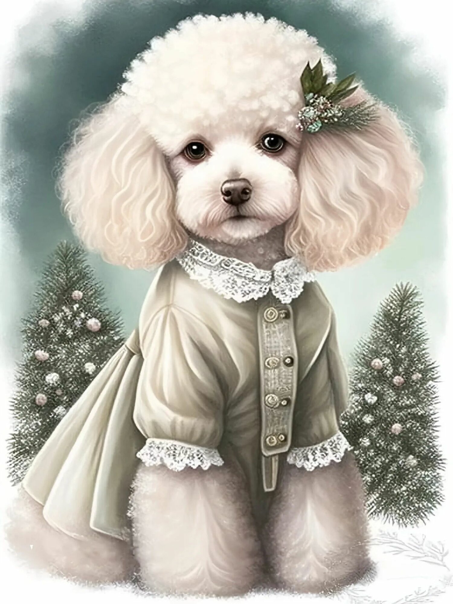 Алмазная картина "Пудель" алмазная огранка 40х50 см,40X50CM, белый