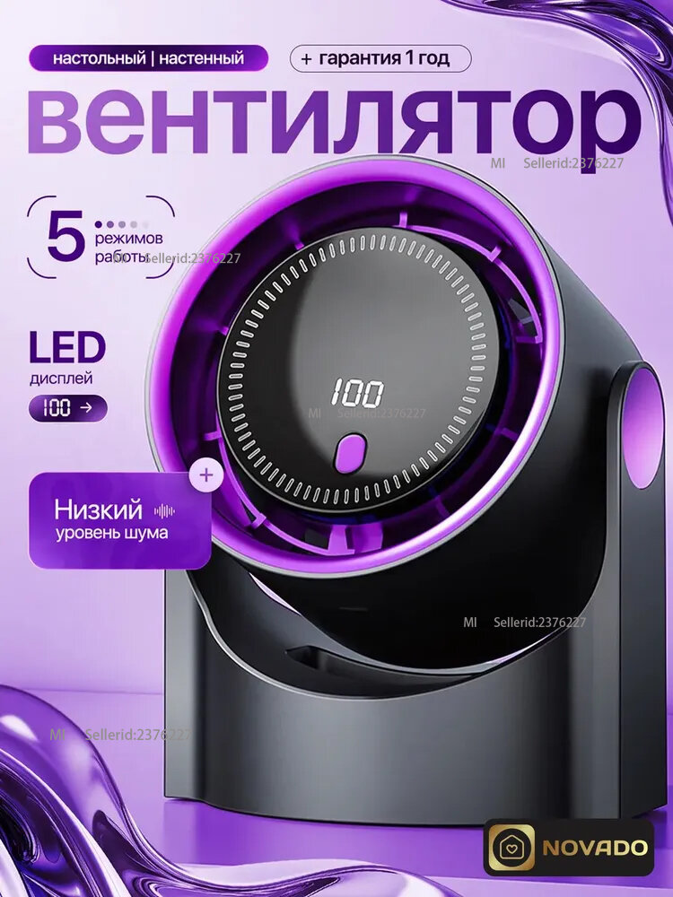 Вентилятор настольный Novado портативный беспроводной / настенный бесшумный / мини-кондиционер для дома и офиса