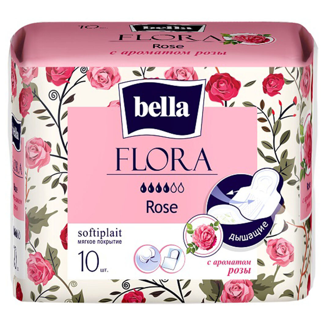 Прокладки женские гигиенические Bella Flora с ароматом розы 10шт