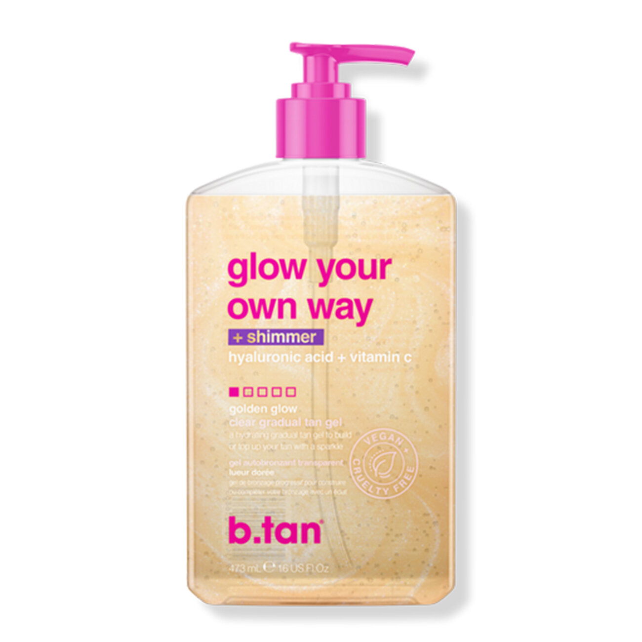 Гель-автозагар B.TAN Glow Your Own Way Shimmer, прозрачный, с мерцанием, 473 мл