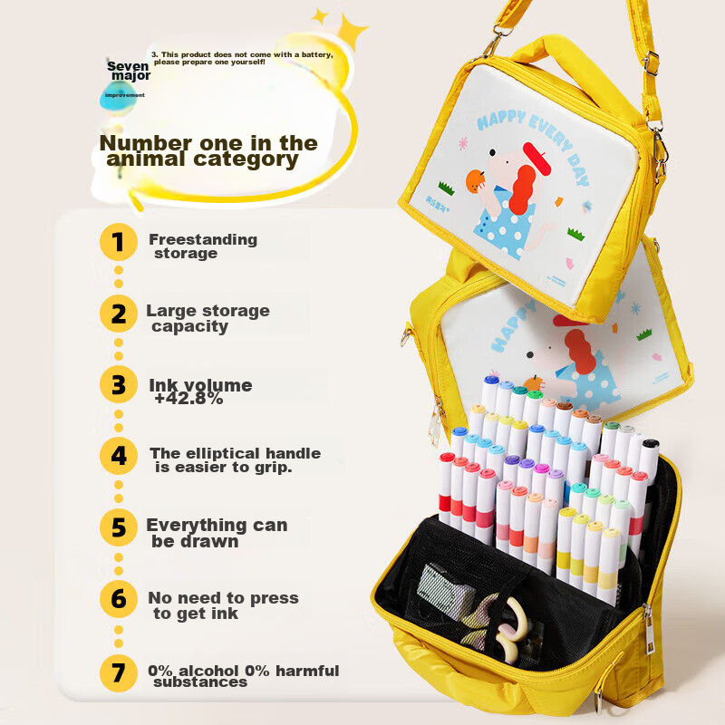 Meiluo Tongnian Acrylic Markers, 24 Colors, Watercolor Pens, Drawing Pens, Children's Cheese Bag, Non-Toxic, for Elementary School Students, Kindergarten, Boys And Girls, Gift