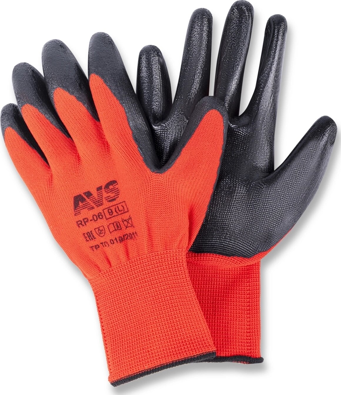 Перчатки нейлоновые с нитриловым покрытием МБС для точных работ (красно-черные) 1 пара AVS RP-06