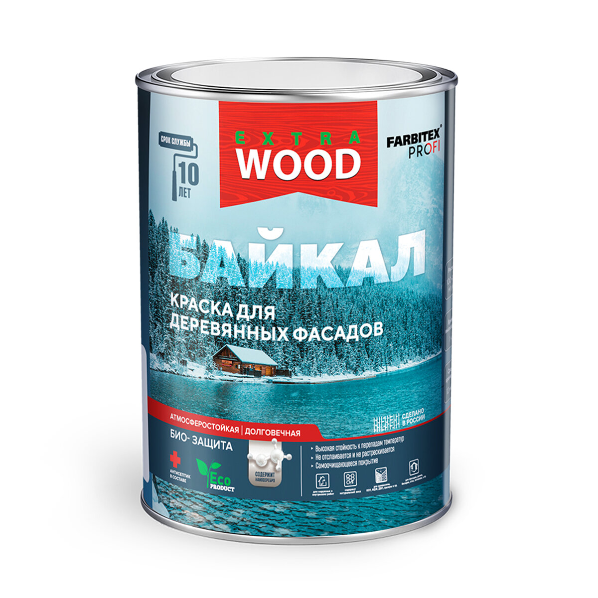 Краска для деревянных фасадов Farbitex Profi Wood Extra Байкал, 0,75 л, северное небо