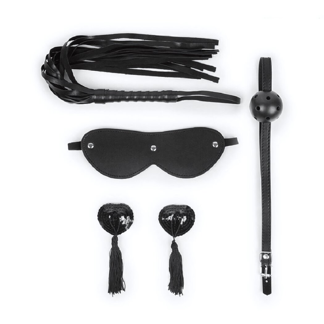 Набор Notabu BDSM: маска, кляп, плетка, пэстисы, черный, универсальный