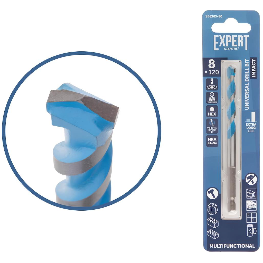 Сверло универсальное спиральное 8x120 мм STARTUL Expert MultiFunctional (SE8303-80)